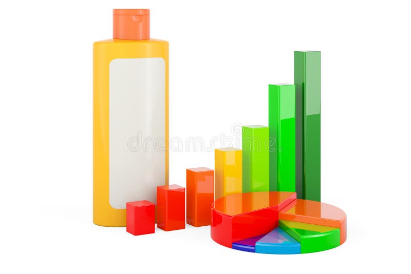 Orange Plastic Cosmetic Bottle with Growth Bar Graph and Pie Chart. 3D ...