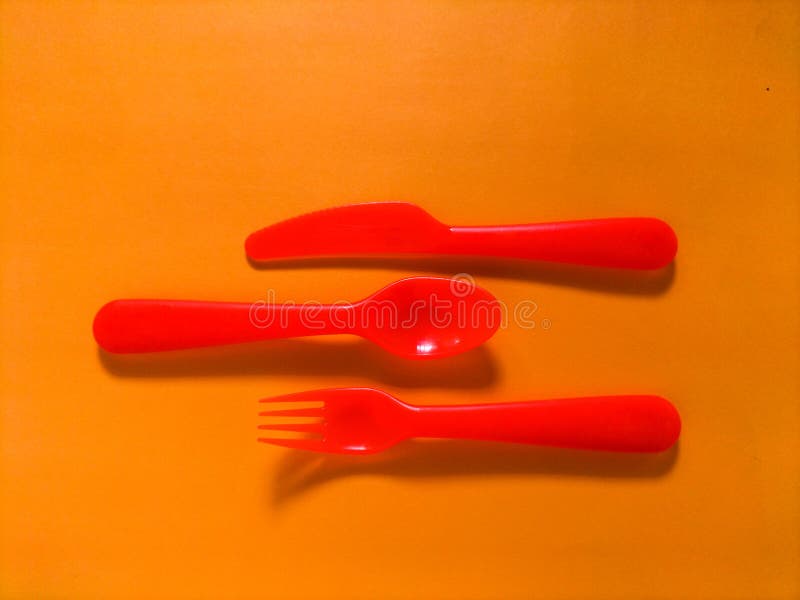 Orange Plastic Cutlery Background Knife Fork Tablespoon Stock Photos ...