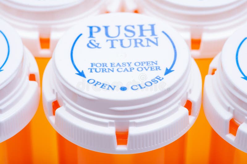 Orange Plastic Empty Prescription Containers with Child-Resistant Push ...