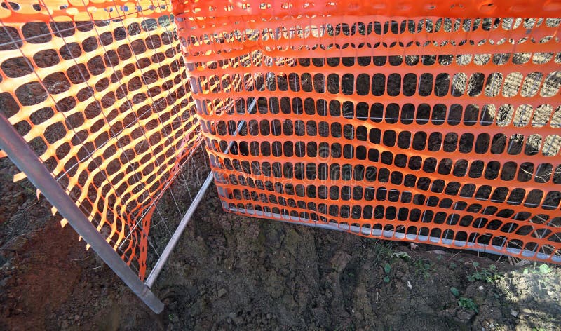Orange Plastic Protection Network Stock Image - Image of trench ...