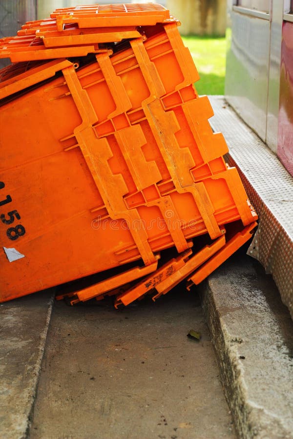 Orange Plastic - Stacked Packing Containers. Stock Photo - Image of ...