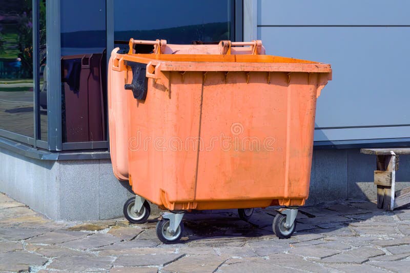 Orange Plastic Trash Recycling Container.Orange Container for ...