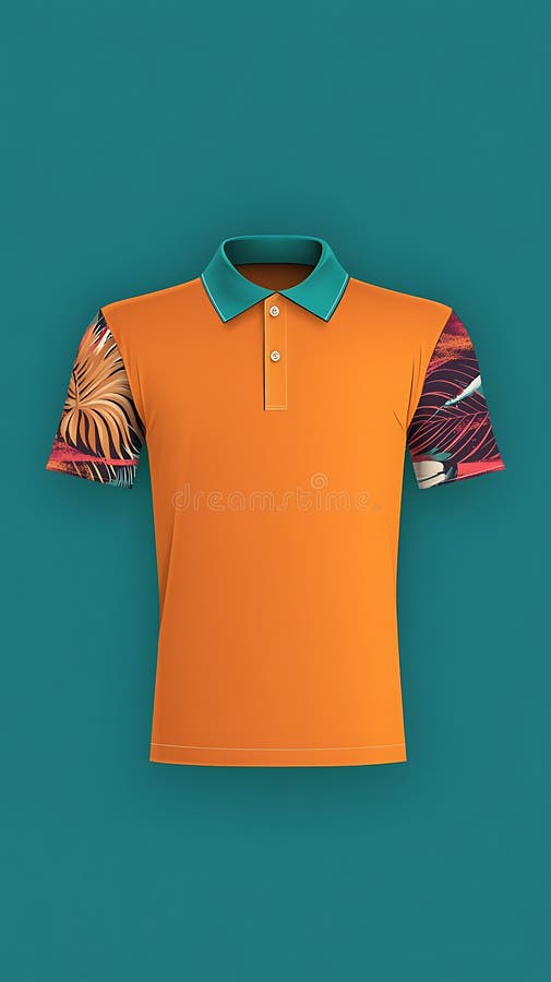 Orange Polo T-shirt Vector Design on a Solid Teal Backdrop, Stock ...
