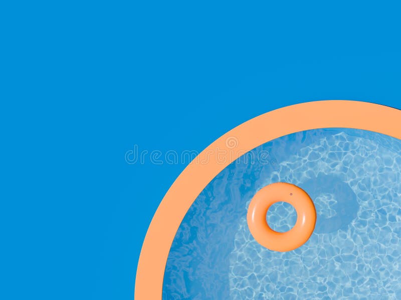 Orange Pool Float in Circular Pool with Minimalist Blue Background ...