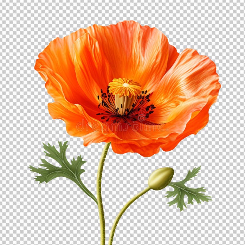 Orange Poppy Flower Isolated on Transparent Background Stock Photo ...