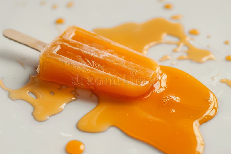 Orange Popsicle Melting on a White Background. Generative AI. Stock ...