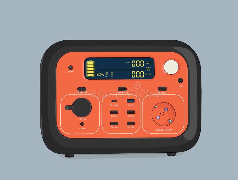 Orange Portable Power Station Stock Illustration - Illustration of wire ...