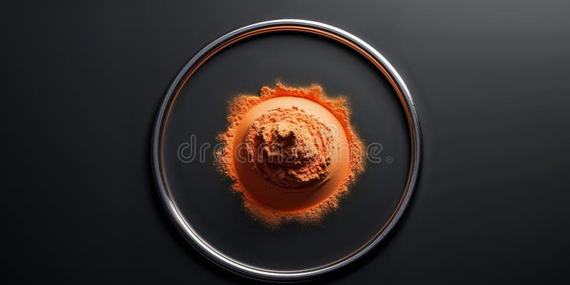 Orange Powder on Black Background with Round Frame Stock Photo - Image ...