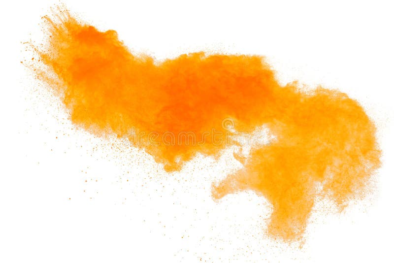 Orange Powder Dust Particles Explosion on White Background.Orange Dust ...