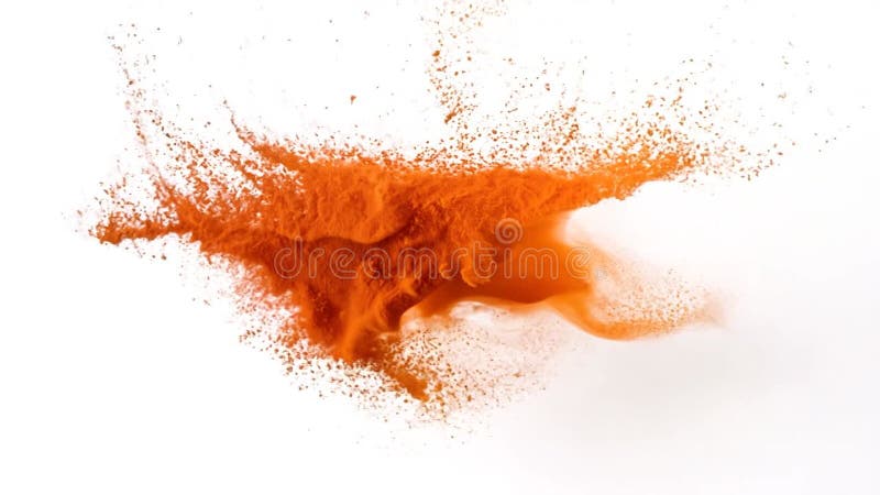 An Orange Powder Explodes in a Burst of Color Against a White ...