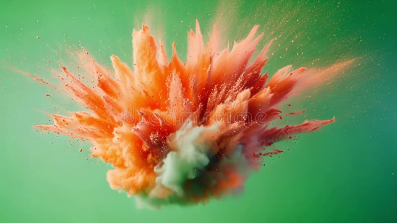 Orange Powder Exploding Creating a Big Cloud on Green Screen Background ...