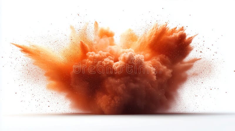 Orange Powder Exploding Creating a Colorful Cloud on White Background ...