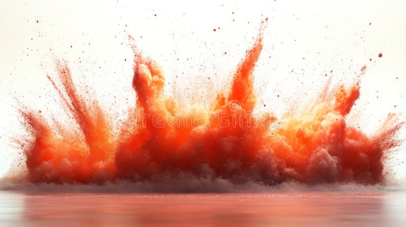 Orange Powder Exploding Creating Colorful Cloud on White Background ...
