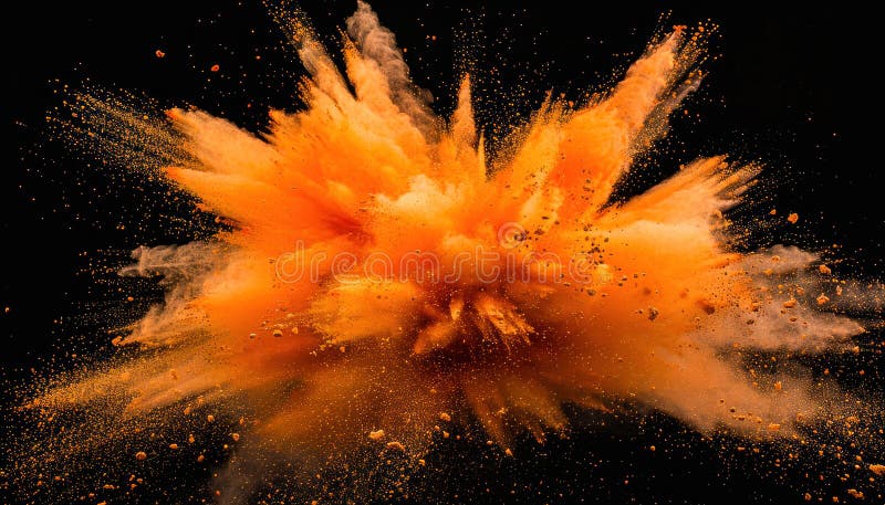 Orange Powder Explosion on Black Background Stock Image - Image of ...