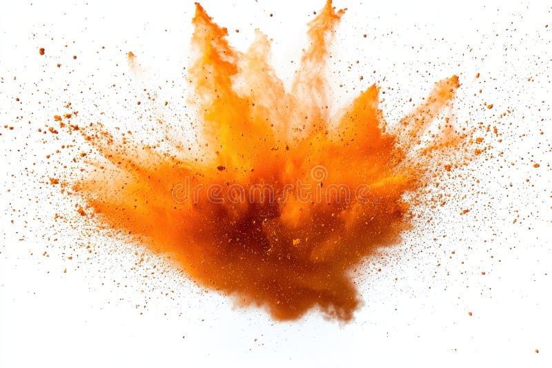 Orange Powder Explosion Captured Against a Clean White Background Stock ...