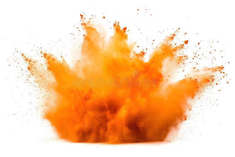 Orange Powder Explosion Cloud Isolated White Background in Dynamic ...