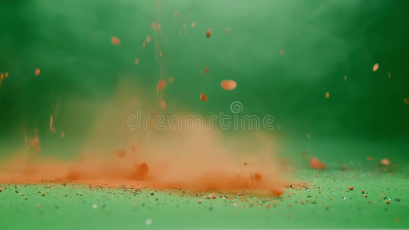 Orange Powder Explosion with Falling Debris on Green Screen Stock Video ...