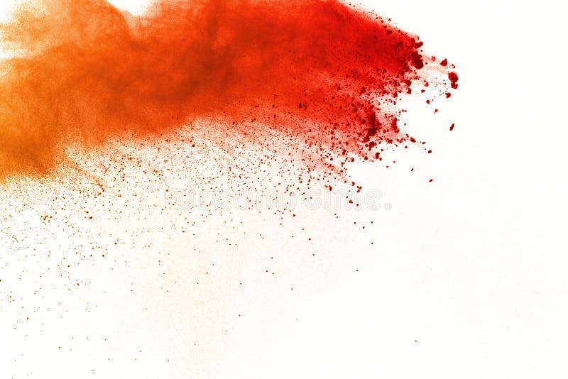 Orange Powder Explosion on White Background. Colored Cloud Stock Photo ...