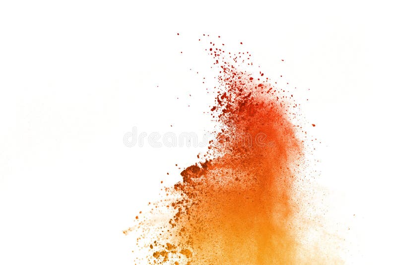 Orange Powder Explosion on White Background. Colored Cloud. Colorful ...