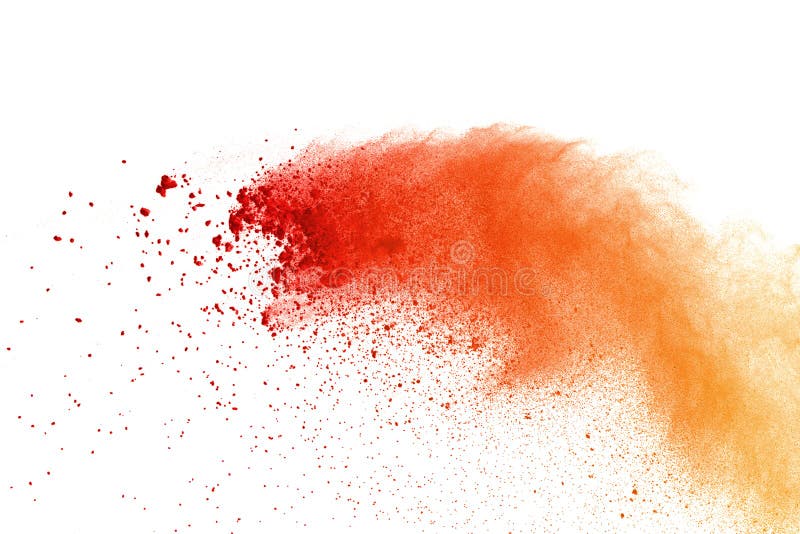 Orange Powder Explosion on White Background. Colored Cloud. Colorful ...