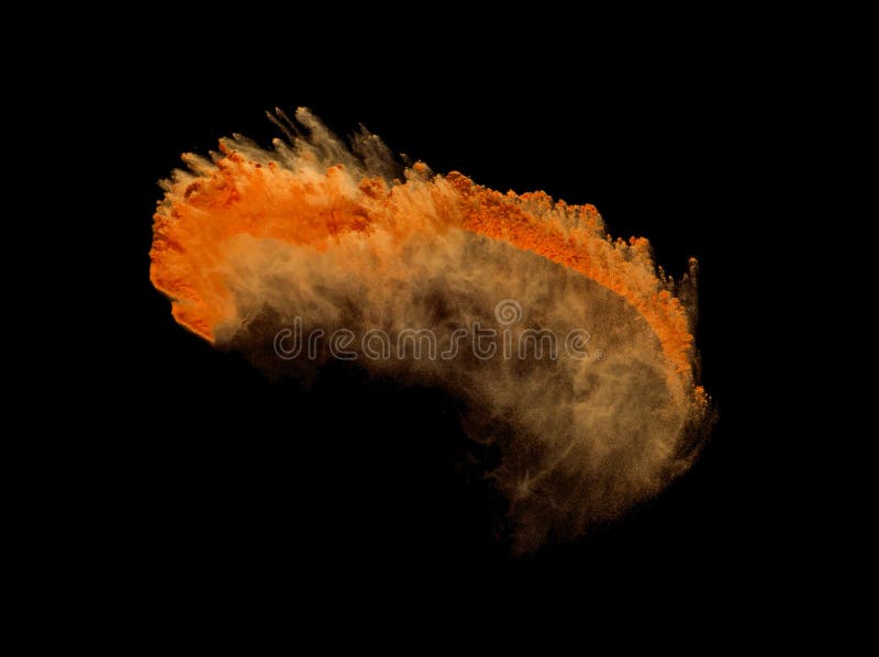 Orange Powder Explosion on Black Background. Orange Color Dust Splash ...