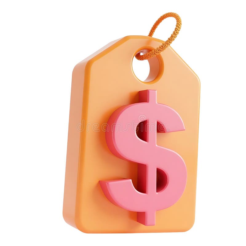 Orange Price Tag with Pink Dollar Sign 3D Render Stock Illustration ...