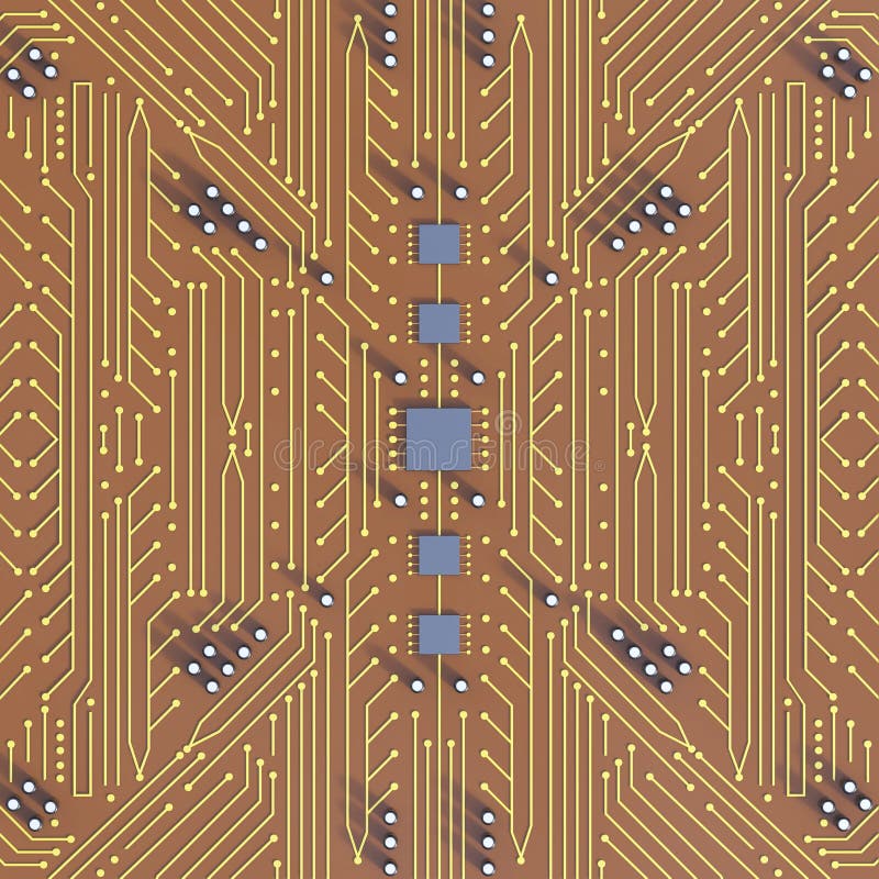 Orange Printed Circuit Board with Detailed Network Thread Texture 3D ...