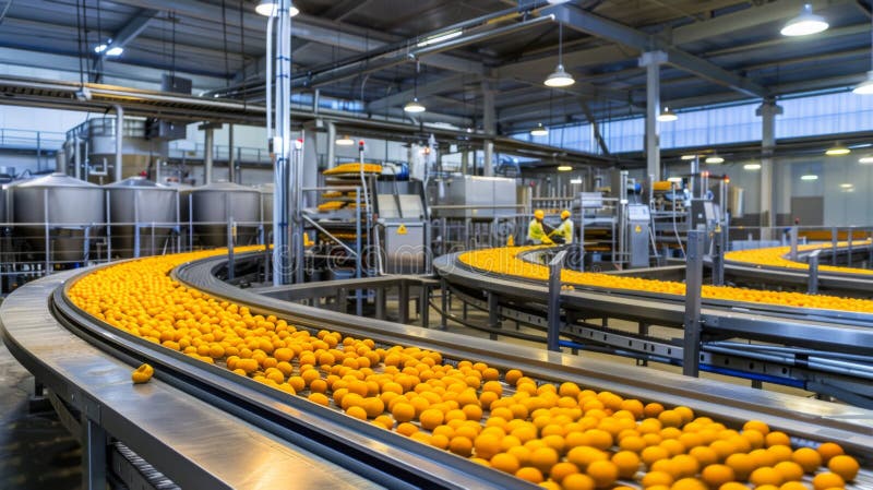 Oranges on a Conveyor Belt for the Production of Natural Orange Juice ...