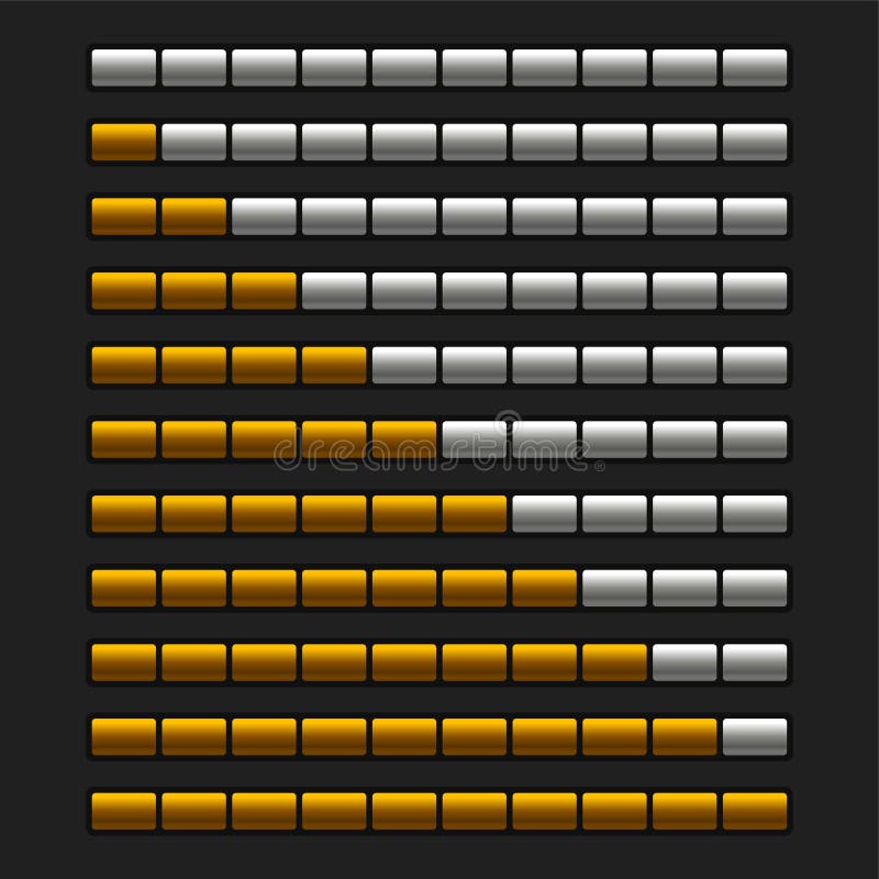 Orange Progress Bar Element Set. Upload Indicator 10-100. Vector Stock ...