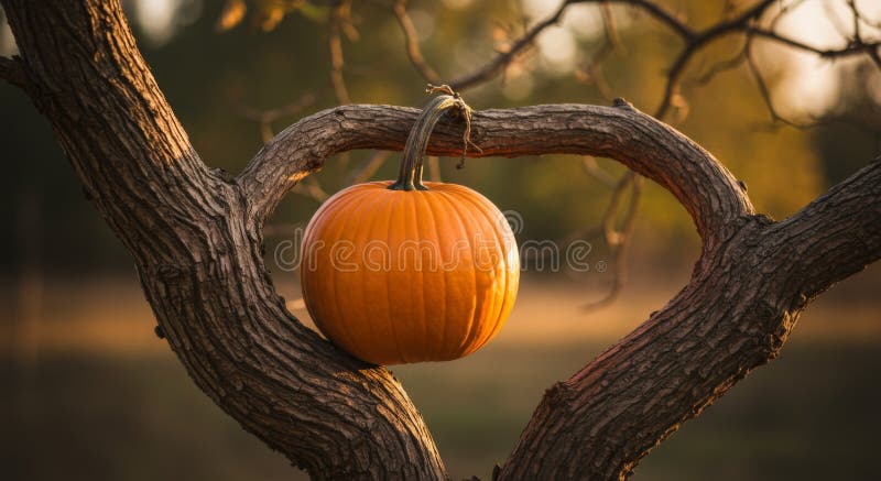 Orange Pumpkin in Heart Shaped Tree Branches Stock Illustration ...
