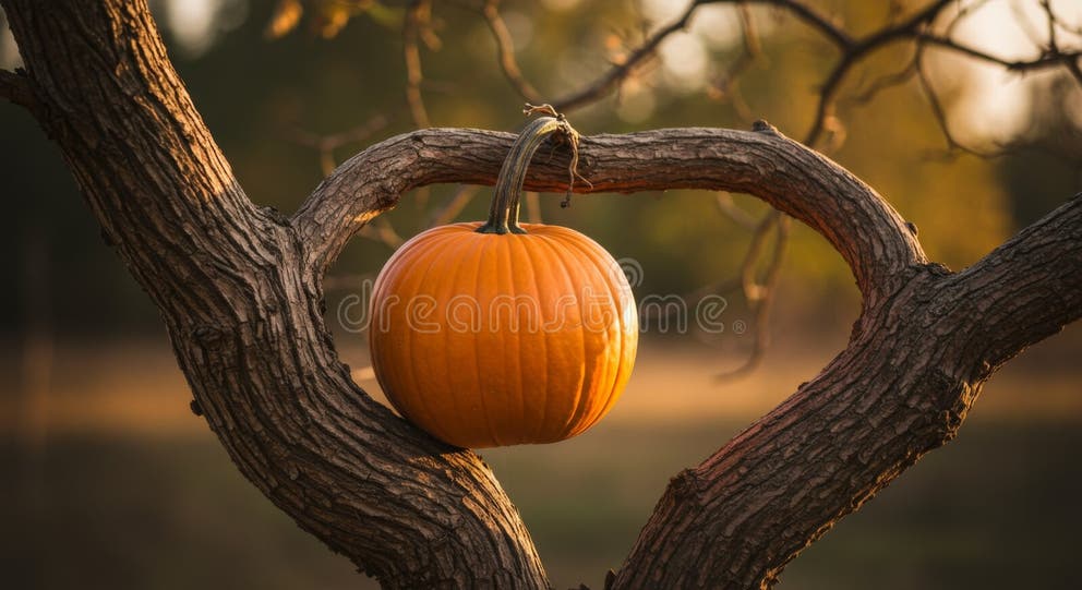 Orange Pumpkin in Heart Shaped Tree Branches Stock Illustration ...