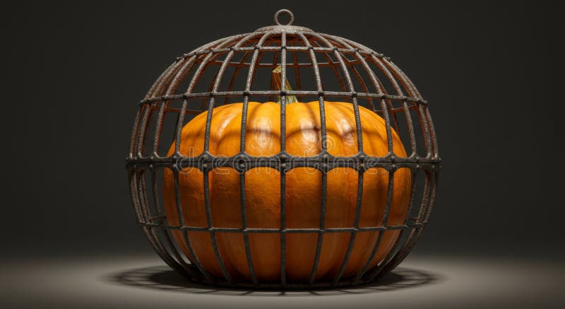 Orange Pumpkin Inside a Dark Metal Sphere Cage Stock Illustration ...