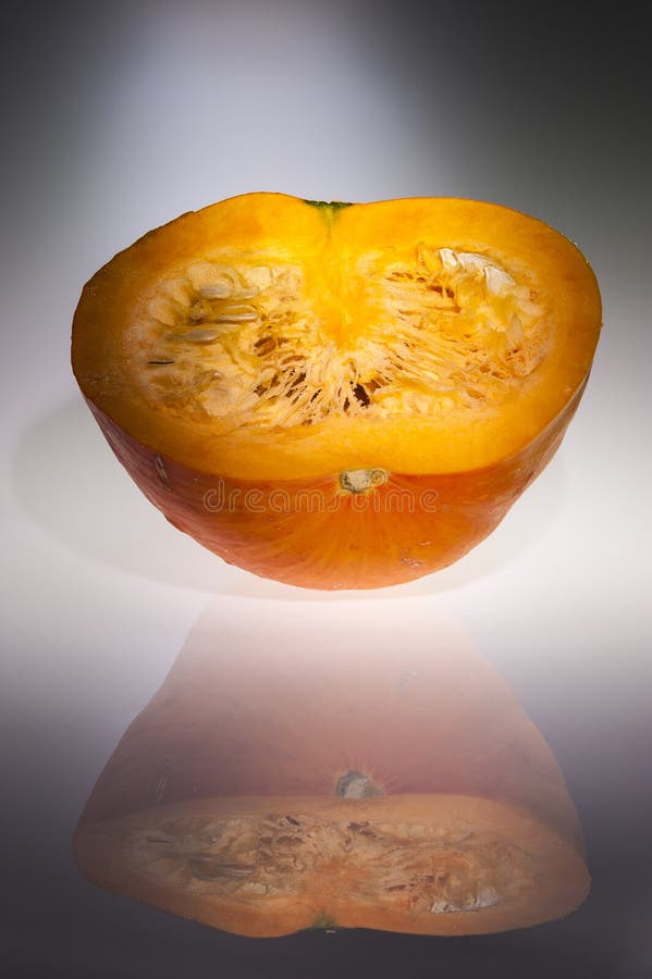 Orange Pumpkin with Longitudinal Section on Grey Background Stock Image ...