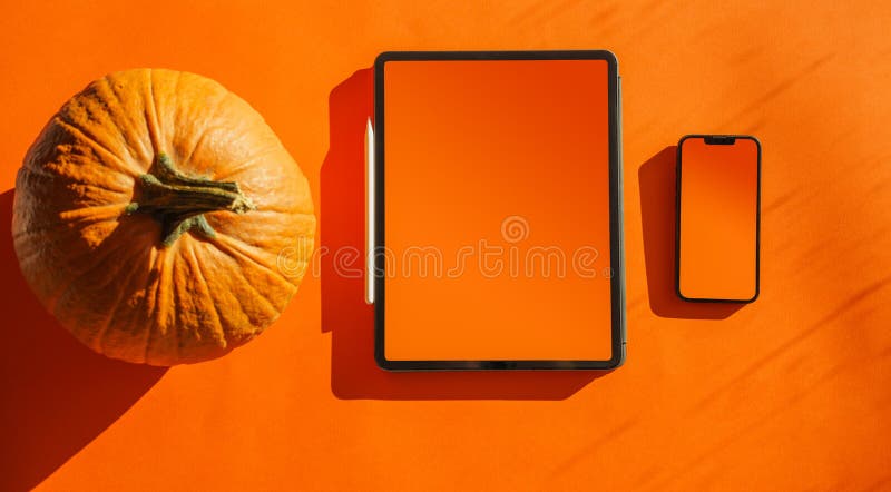 Orange Pumpkin Smartphone Screen Mockup. Stock Image - Image of ...