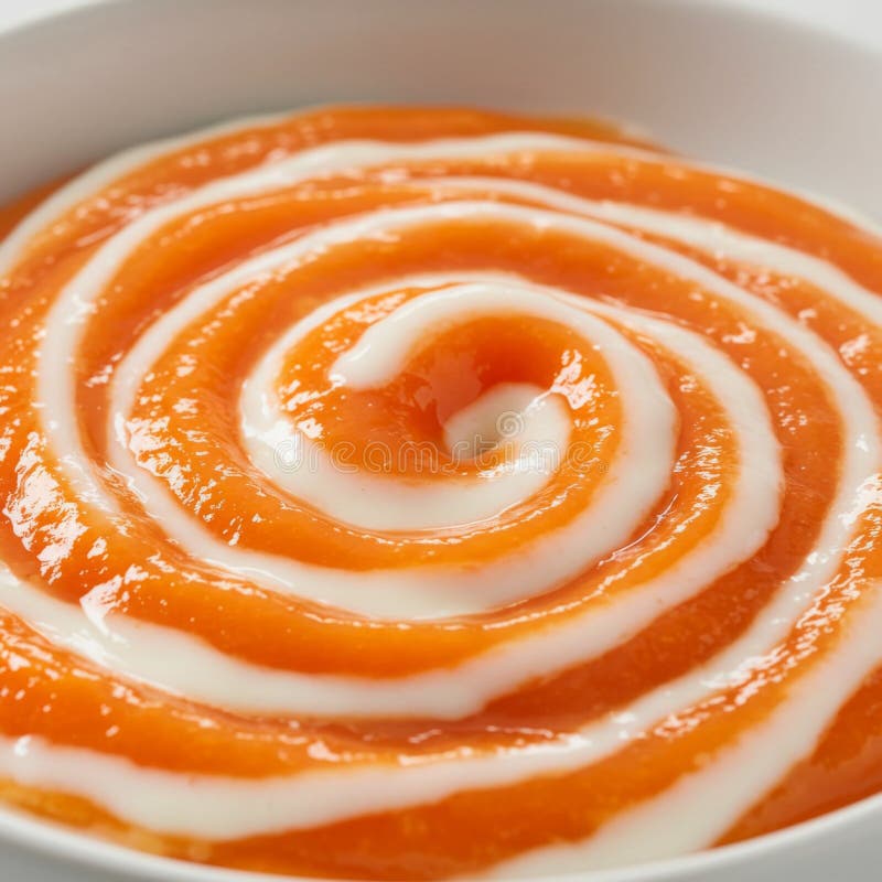 Orange Puree with Yogurt Swirl in White Bowl Stock Illustration ...