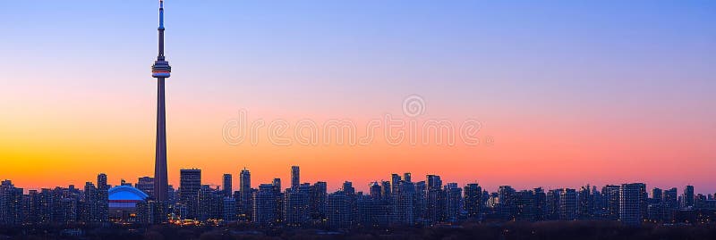 Orange and Purple Sunset Over Toronto Skyline with Famous Communication ...