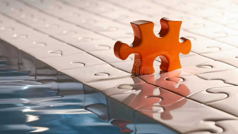 Orange Puzzle Piece on White Jigsaw Path Over High Quality Image Stock ...