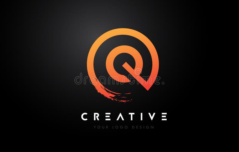 Q Circular Letter Logo with Circle Brush Design and Black Background ...