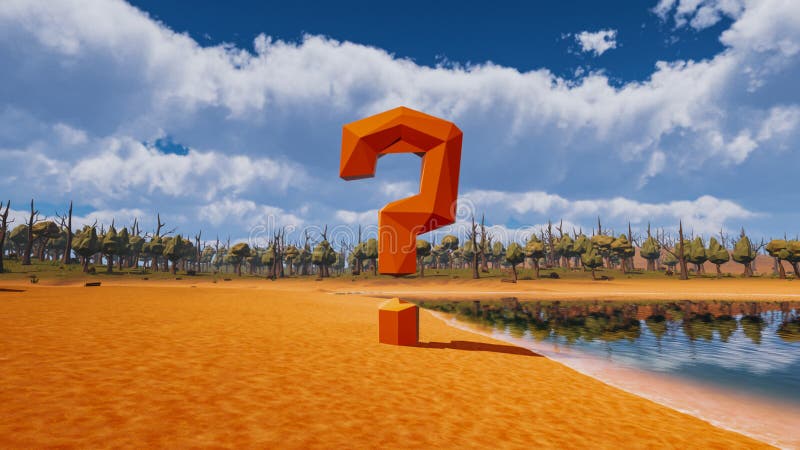 An Orange Question Mark in the Center of a Natural Environment in Low ...