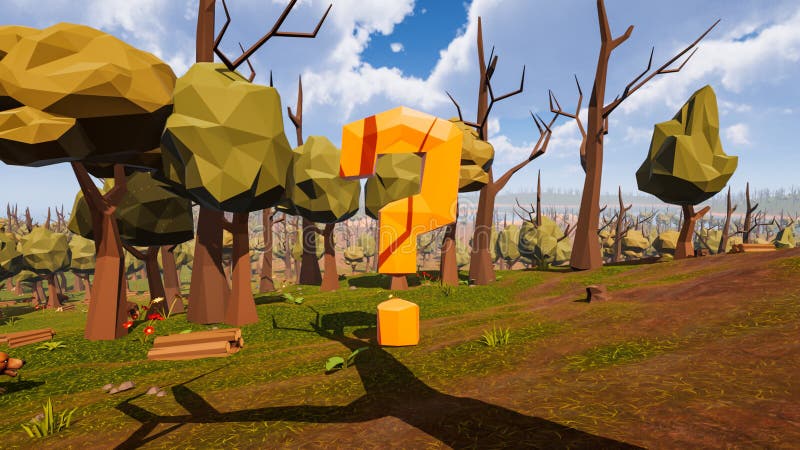 An Orange Question Mark in the Center of a Natural Environment in Low ...