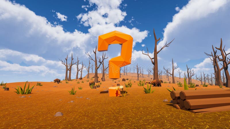 An Orange Question Mark in the Center of a Natural Environment in Low ...