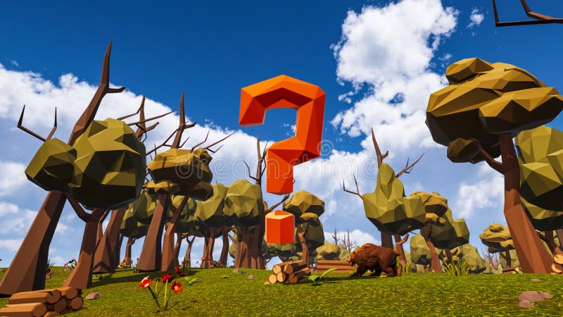 An Orange Question Mark in the Center of a Natural Environment in Low ...