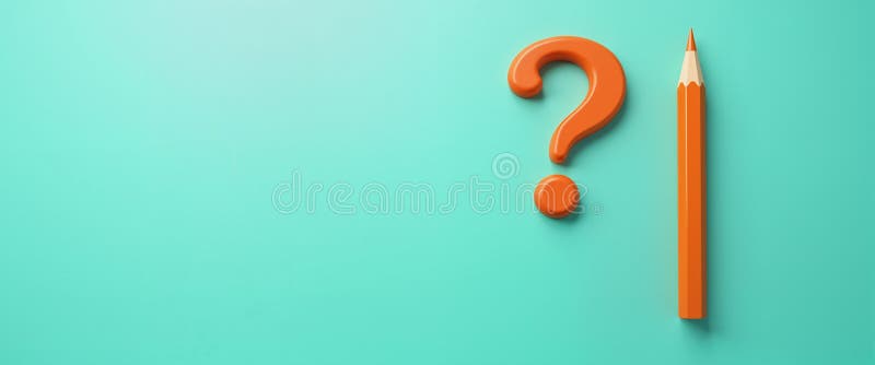 Orange Question Mark and Pencil on Mint Background, Creative Problem ...