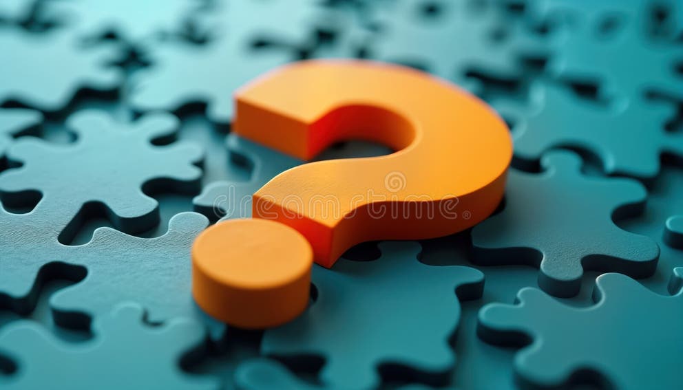 Orange Question Mark Sits on Teal Jigsaw Puzzle Pieces. Abstract Design ...