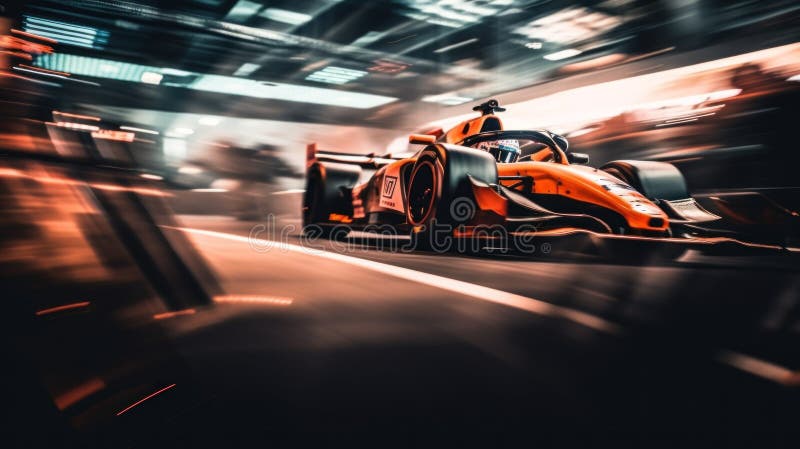 An Orange Race Car Driving through a Tunnel. AI Generative Image. Stock ...