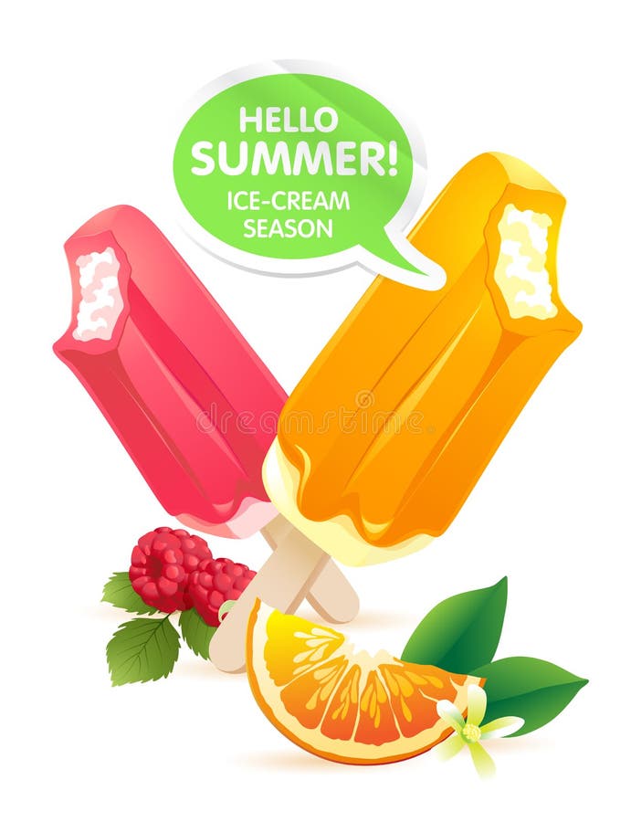 Orange and Raspberry Popsicle Ice-cream Colorful Poster Stock ...