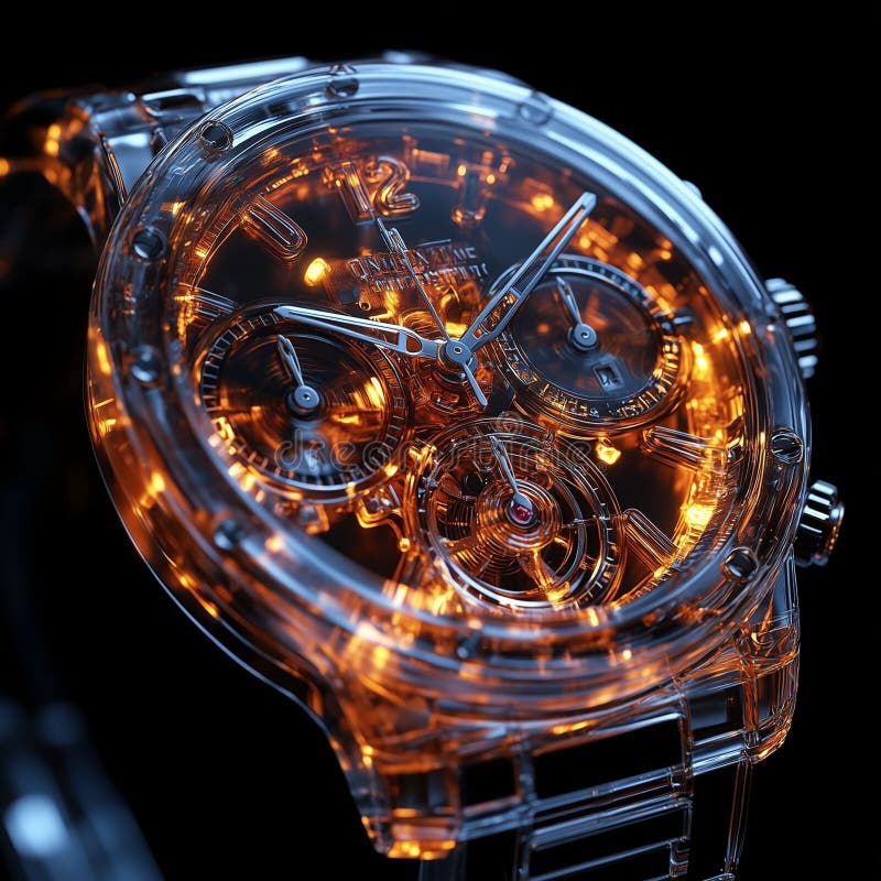 Orange X-Ray Watch Render in Perspective Stock Illustration ...