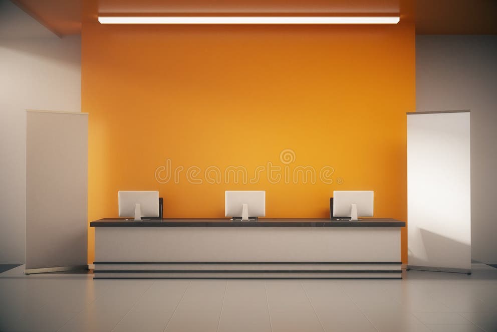 Orange reception desk stock illustration. Illustration of canvas - 76203784