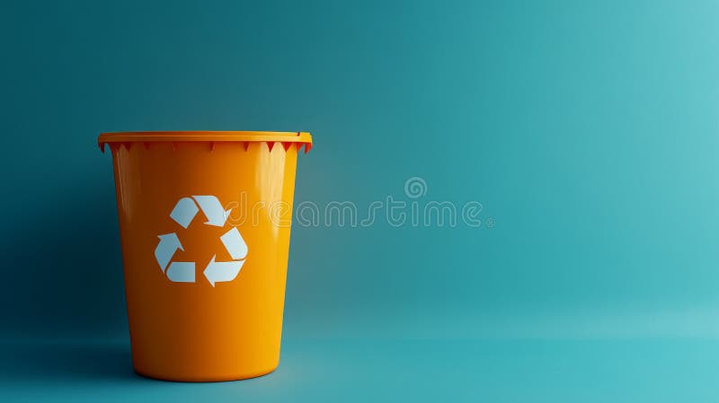 Orange Recycling Bin on Blue Background with Symbol. Stock Image ...