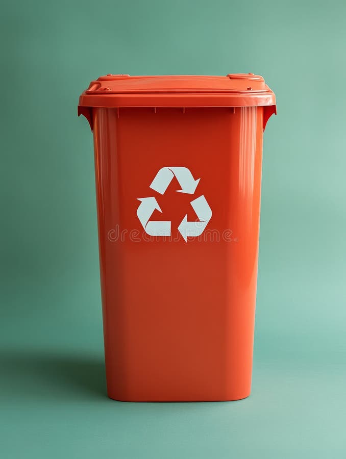 Orange Recycling Bin on Green Background. Stock Image - Image of trash ...